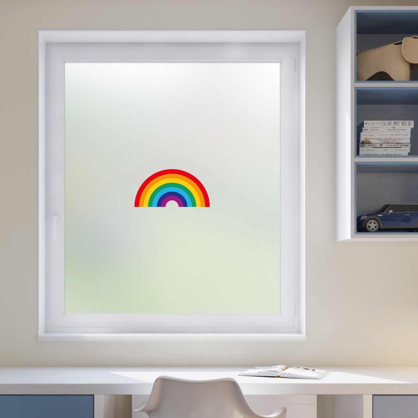Frosted Privacy Window film with Rainbow Centrepiece Design