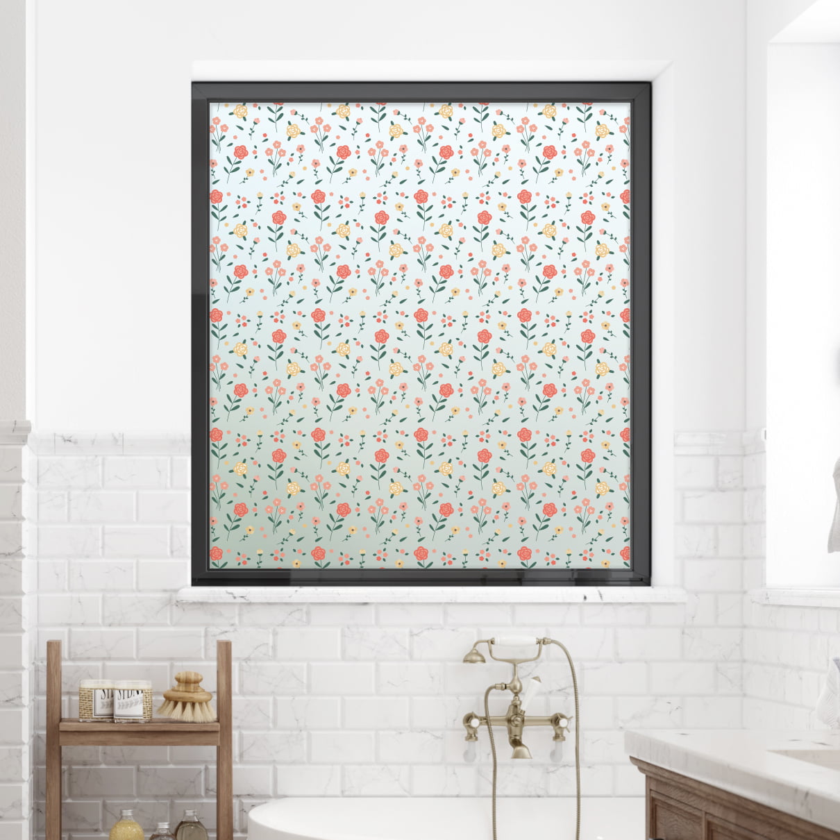 Frosted Privacy Window film - Flower Garden Printed Design