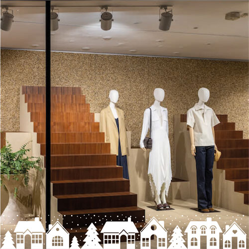 Festive village in white frost